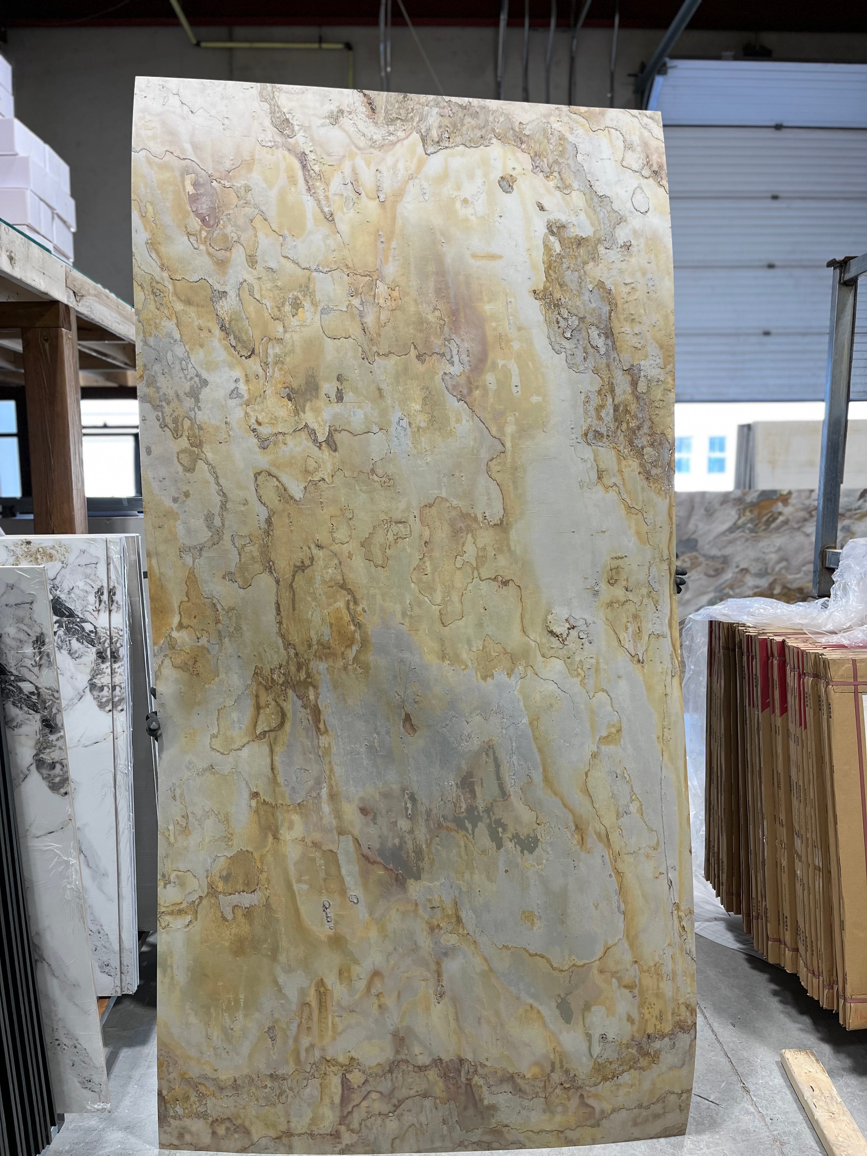 Warm Golden Backlit Stone Panel – 4×10 ft Natural Lighted Wall Slab ...