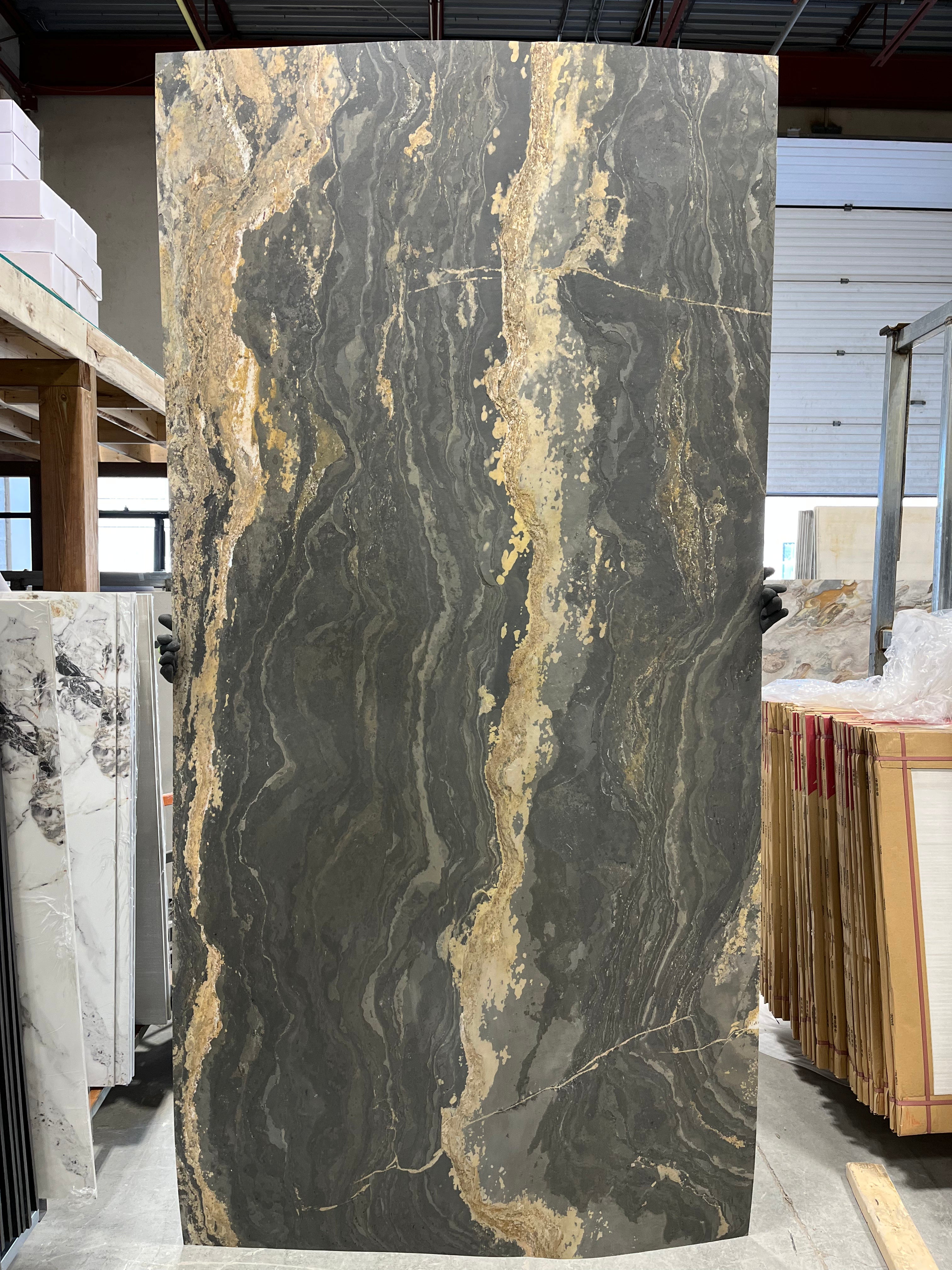 Charcoal Gold Backlit Stone Panel | 4×10 ft LED Wall Slab Toronto ...