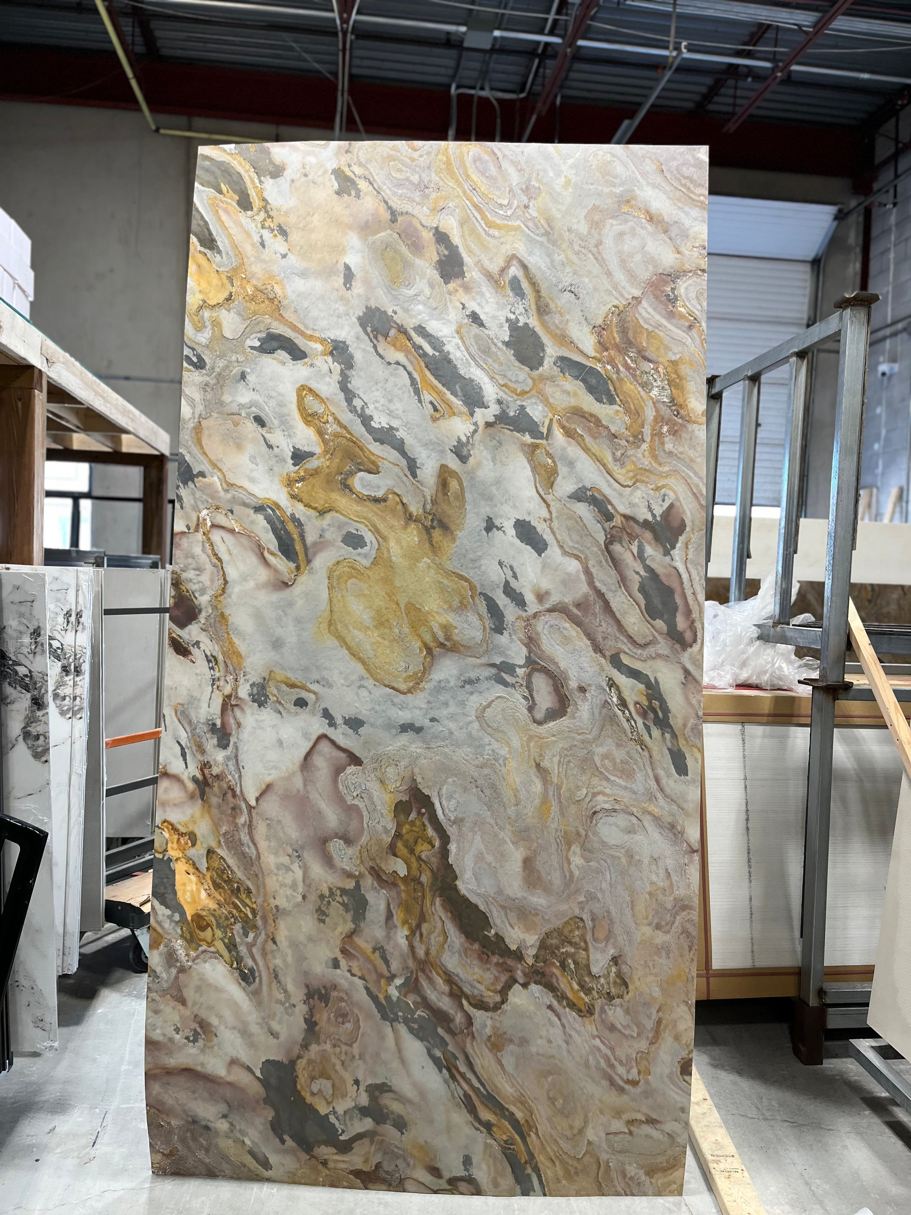 Multicolor Artistic Backlit Stone Panel – 4×10 ft LED Backlit Wall Sla ...